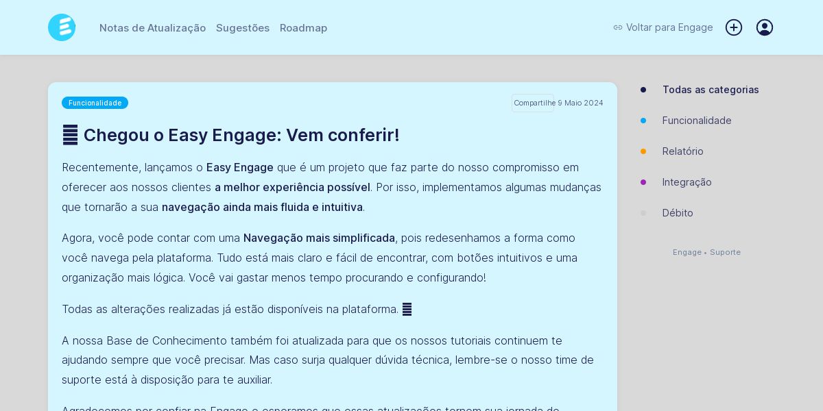 🤩 Chegou o Easy Engage: Vem conferir! - Funcionalidade | Engage